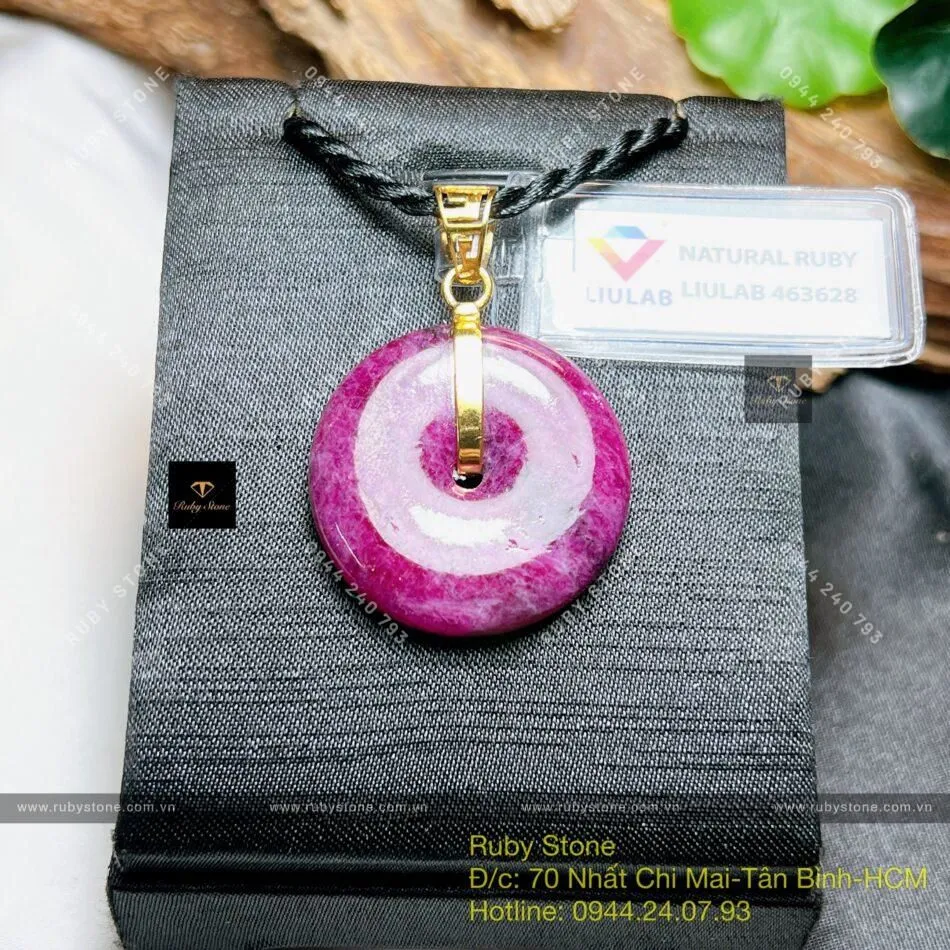 Mặt Dây Đồng điếu Ruby Nam Phi, Vàng 18k - Ngọc Bích Phong Thủy